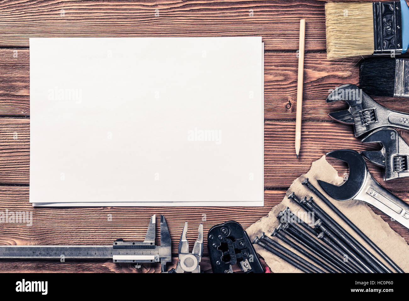 Instruments on wooden table Stock Photo - Alamy
