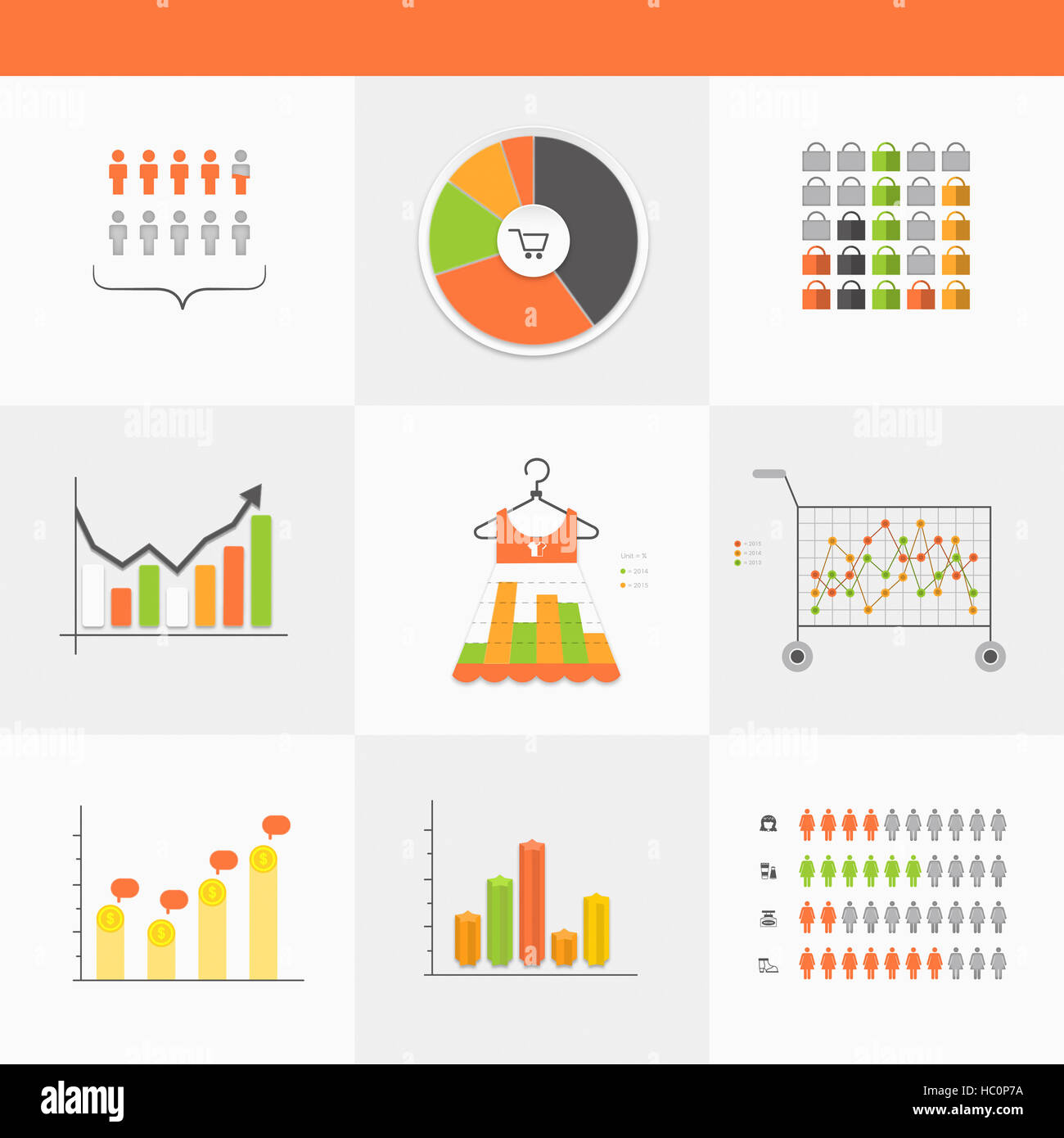 Various infographic diagrams and graphs related to business Stock Photo ...