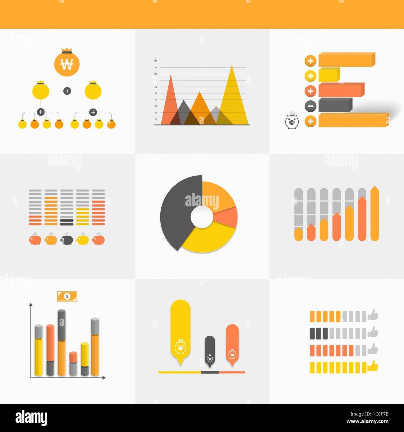 Various infographic diagrams and graphs related to business Stock Photo ...