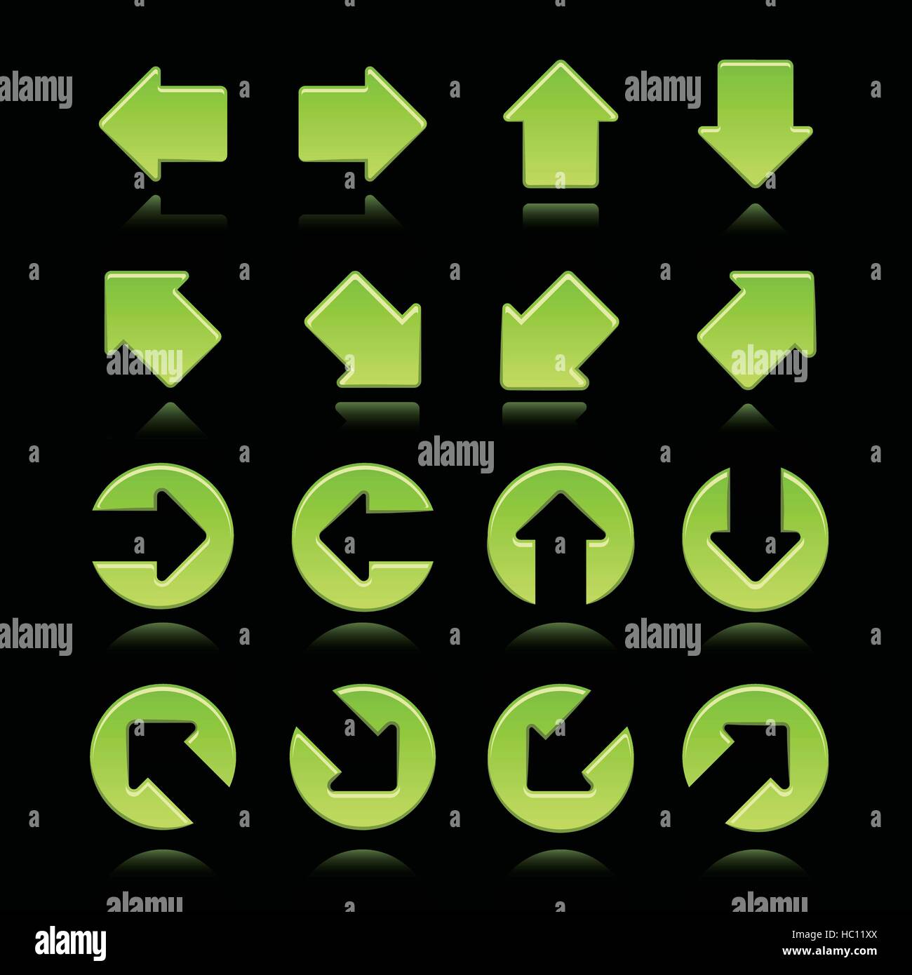 modern green arrows set isolated on black background Stock Vector Image ...