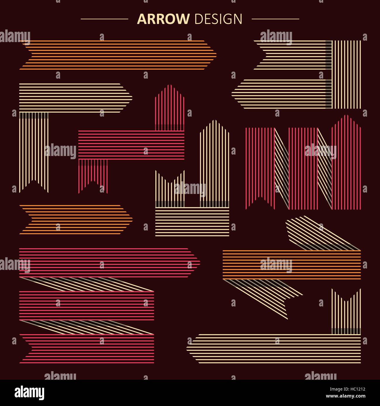 trendy line style arrows set isolated on deep red background Stock ...