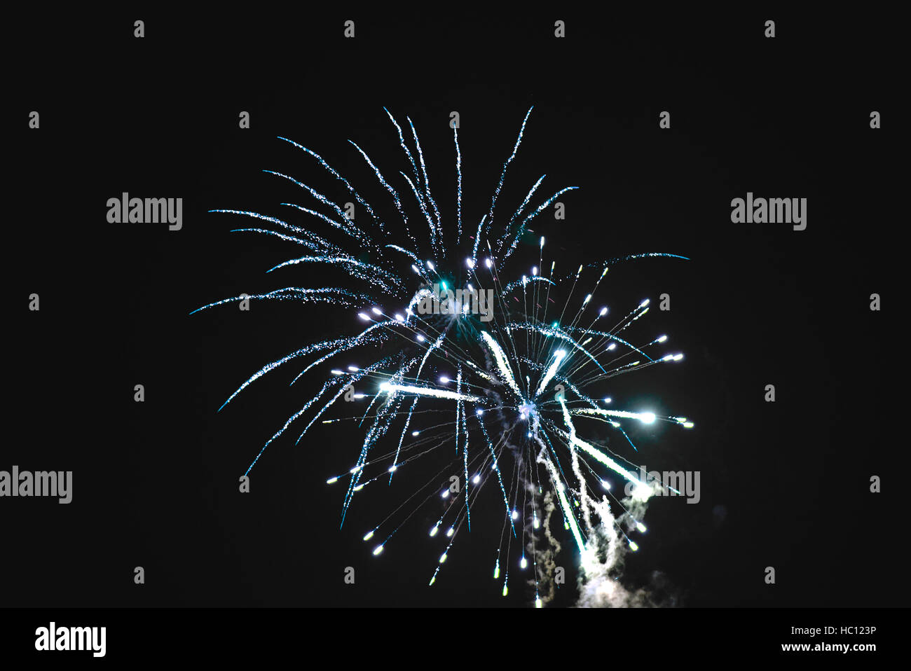 Shiny natural fireworks on dark sky background with little smoke Stock ...