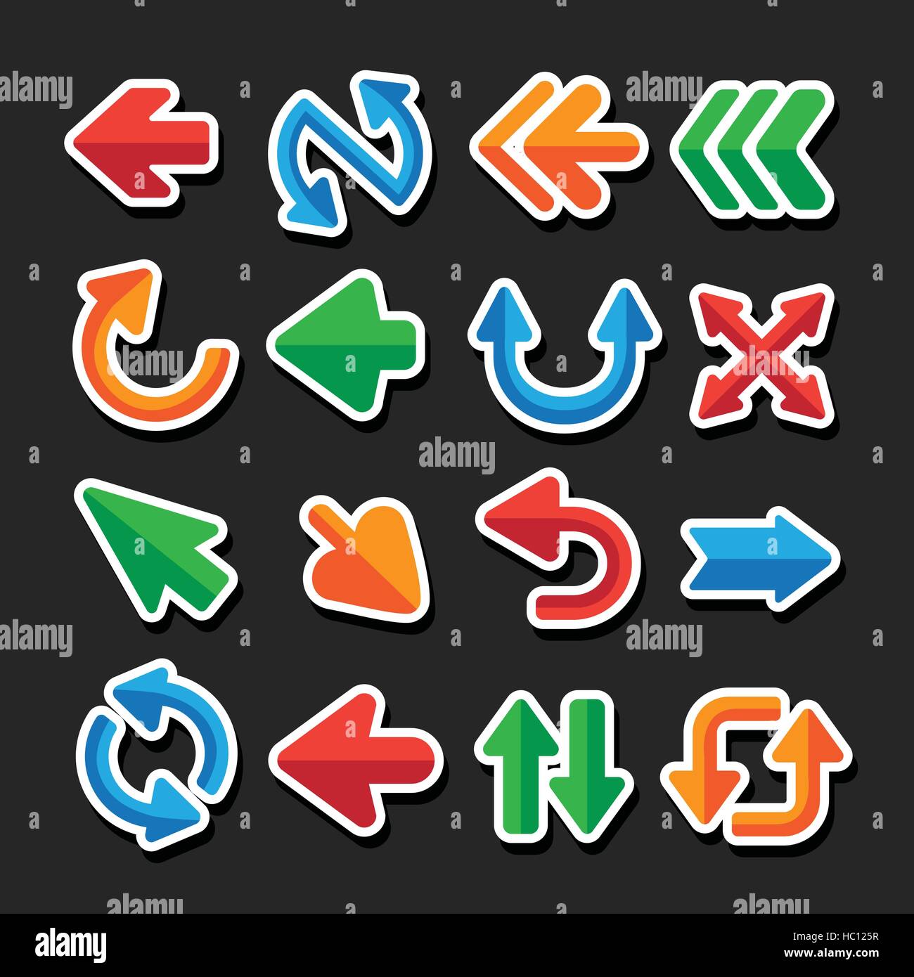 lovely colorful arrows set button isolated on black background Stock ...