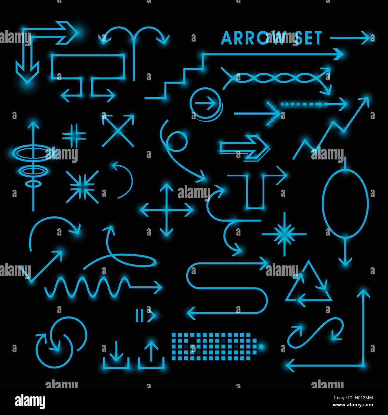 modern fluorescent arrows set isolated on black background Stock Vector ...