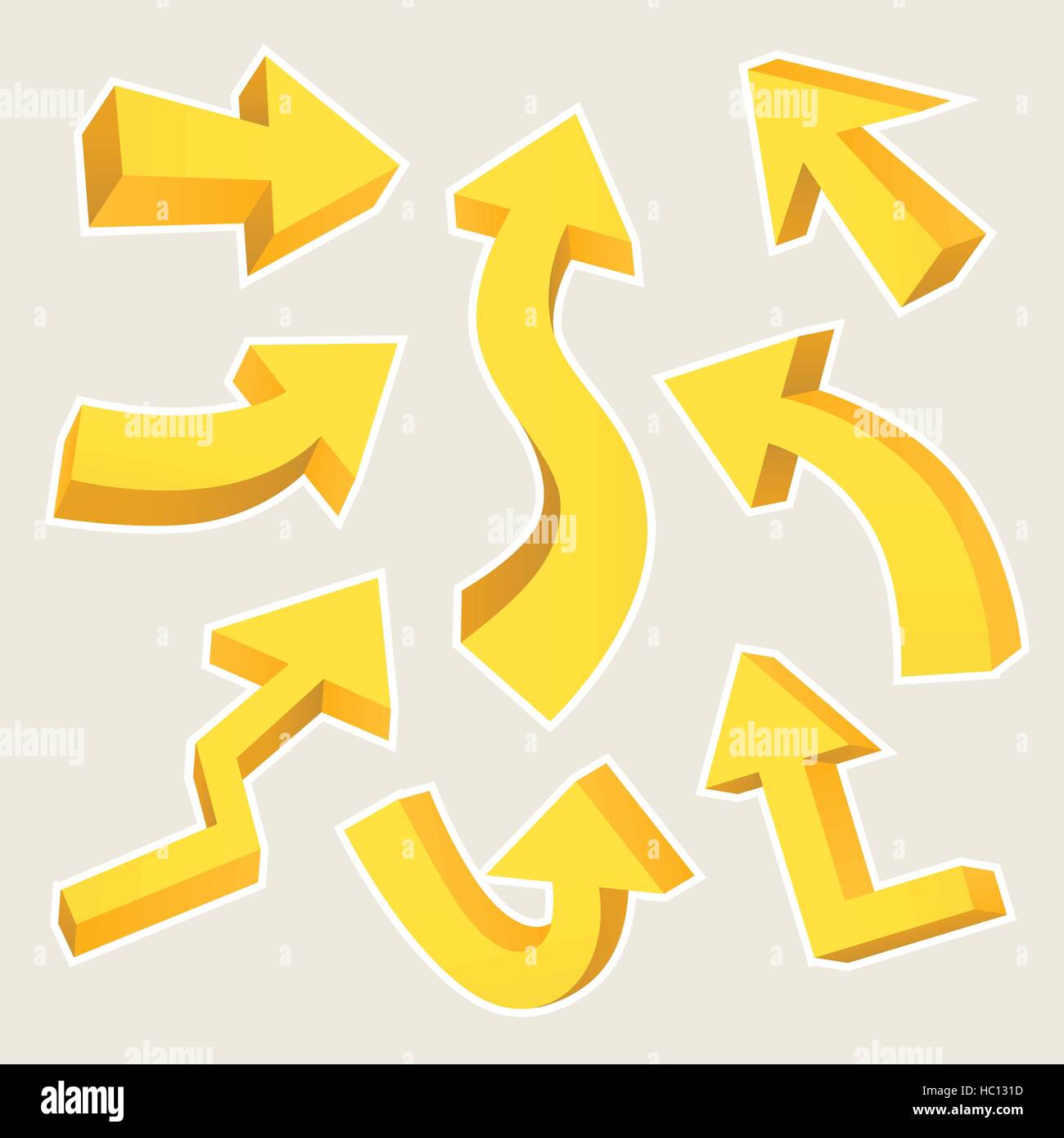 3D yellow arrows set isolated on beige background Stock Vector Image ...