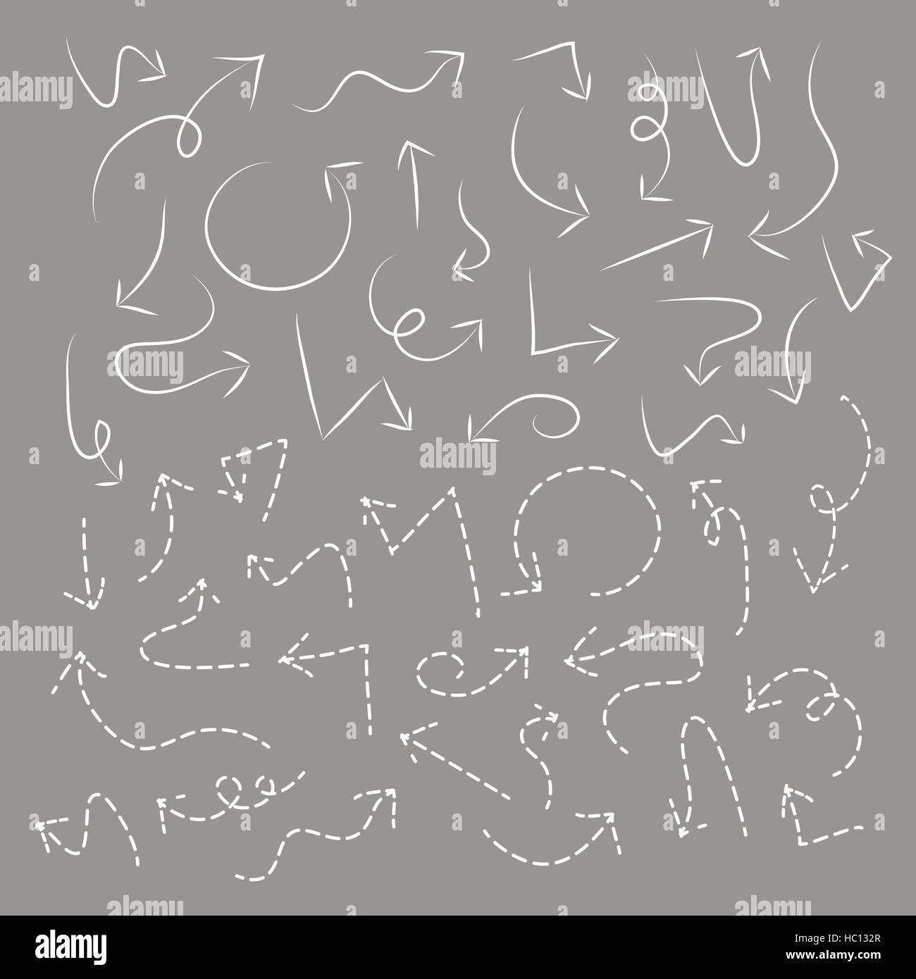white hand drawn arrows collection isolated on grey Stock Vector Image ...