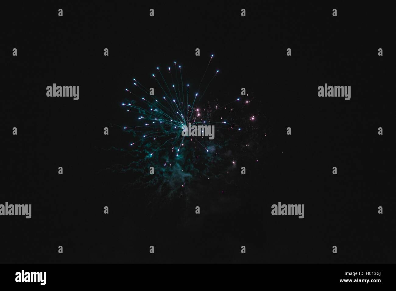 Shiny natural fireworks on dark sky background with little smoke Stock ...