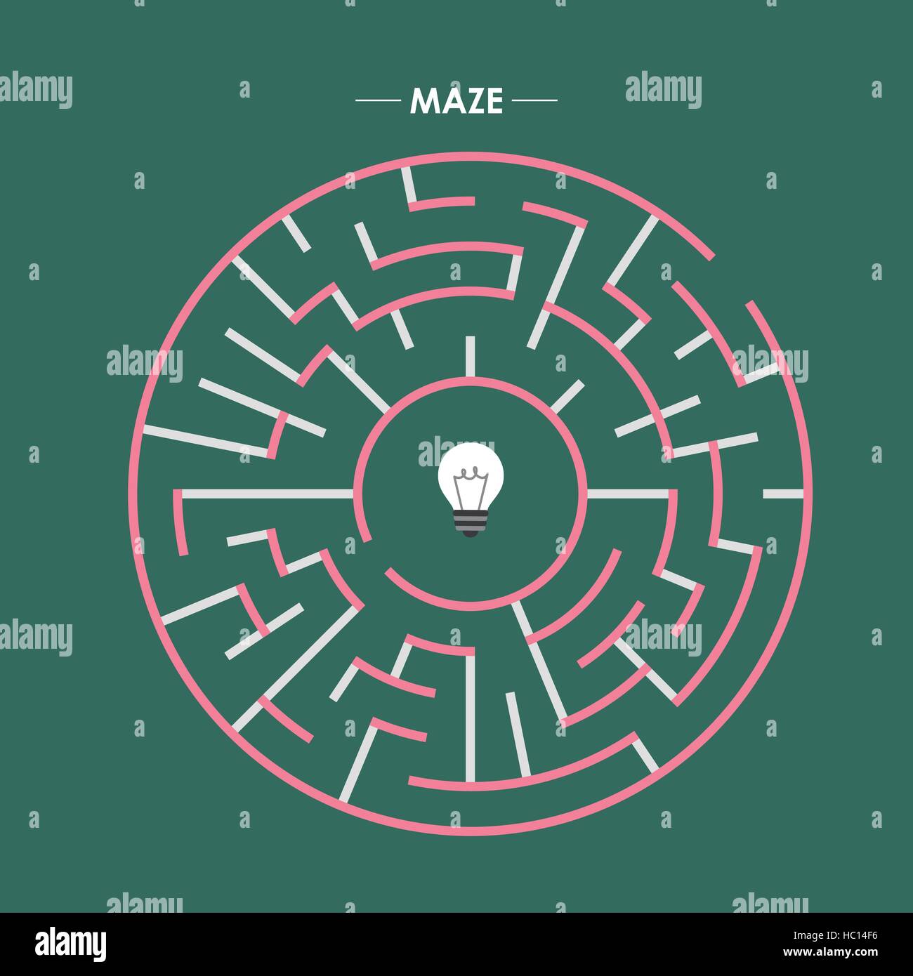 creative circular maze with bulb element over green background Stock ...