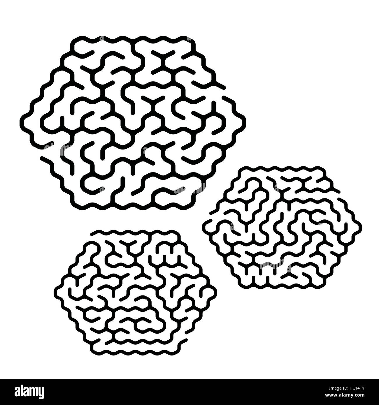unique hexagon labyrinth set isolated on white background Stock Vector ...