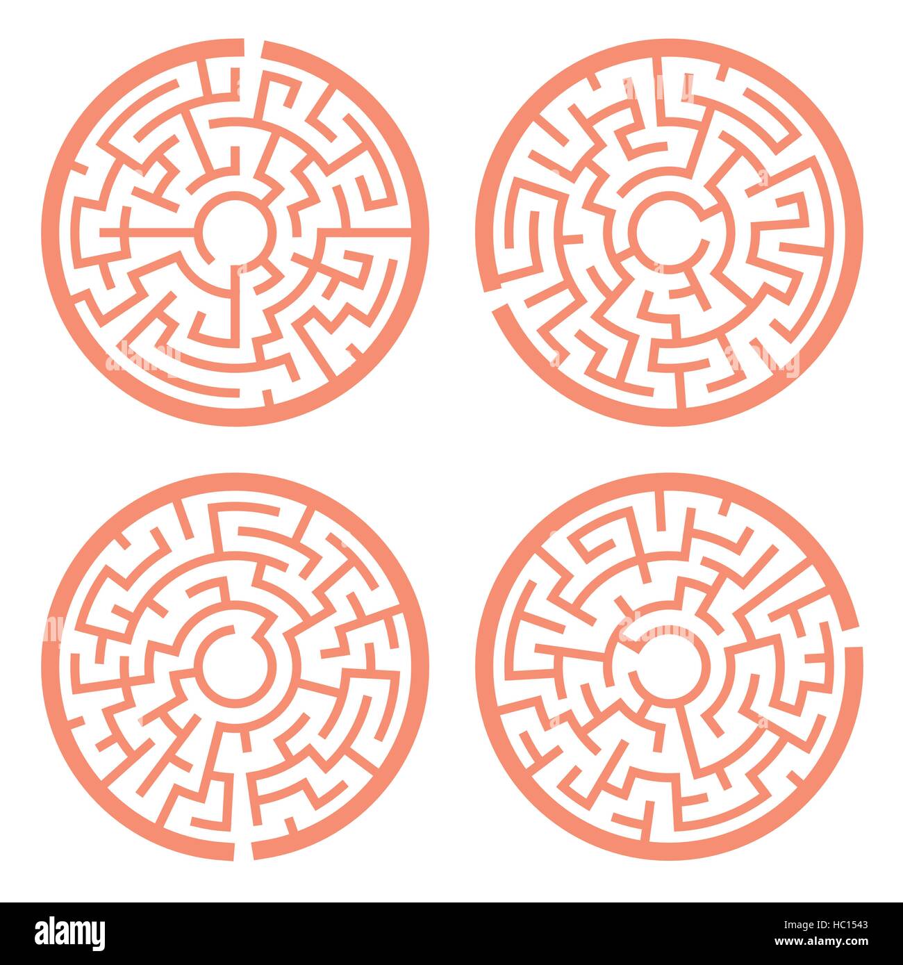 orange circular maze set isolated on white background Stock Vector ...