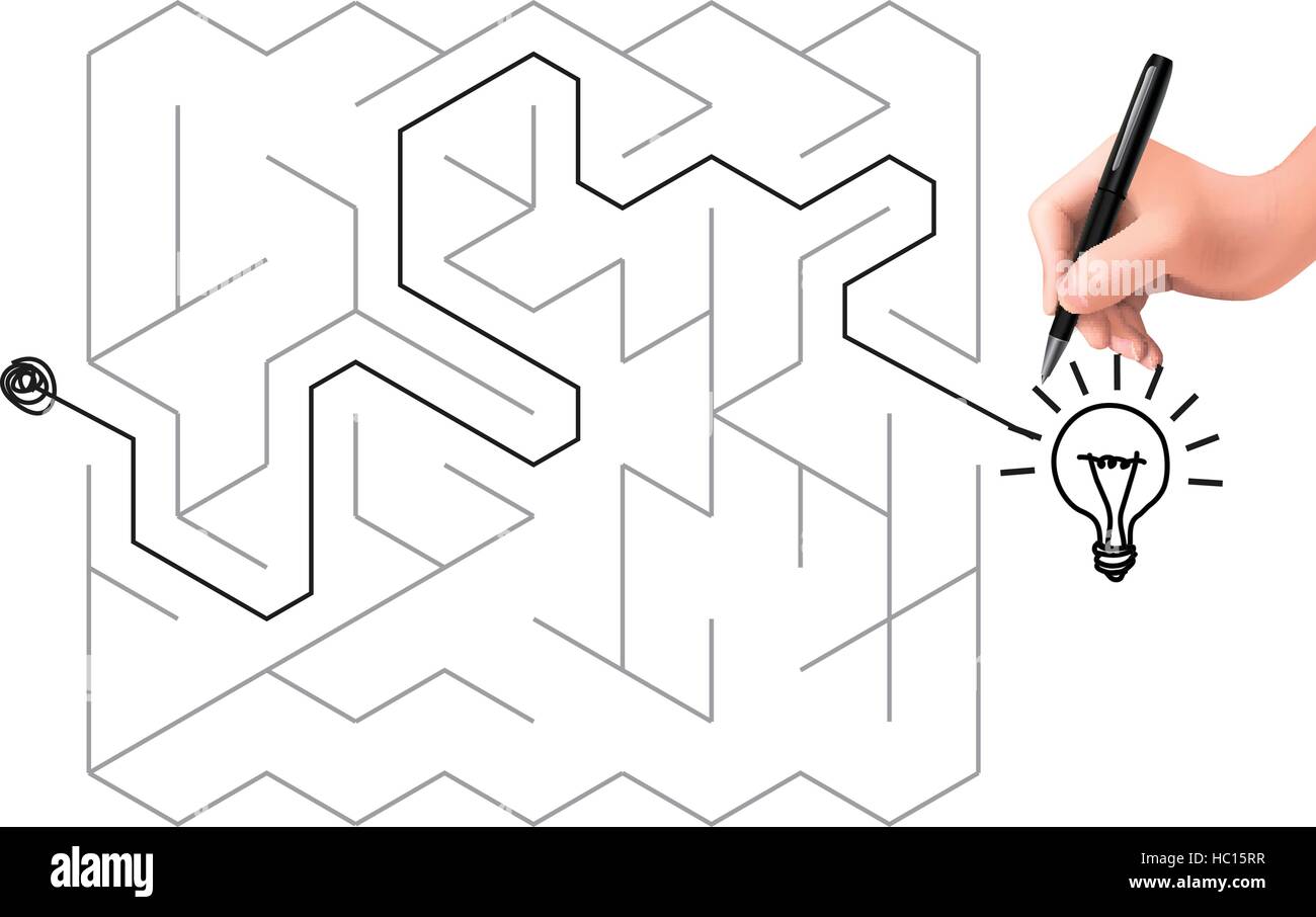 creative maze with lighting bulb isolated on white background Stock ...