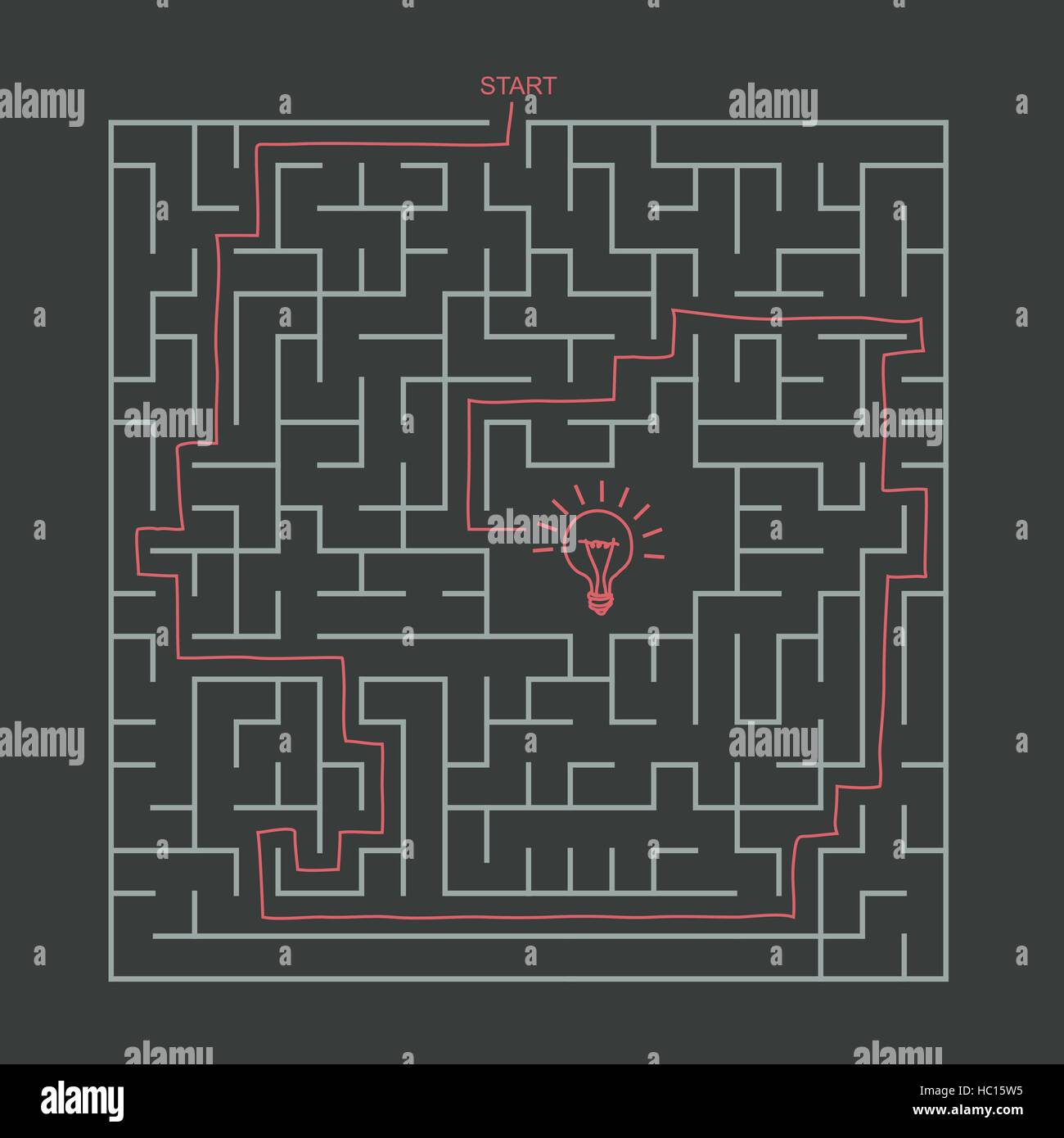 creative square maze with lighting bulb isolated on dark background ...