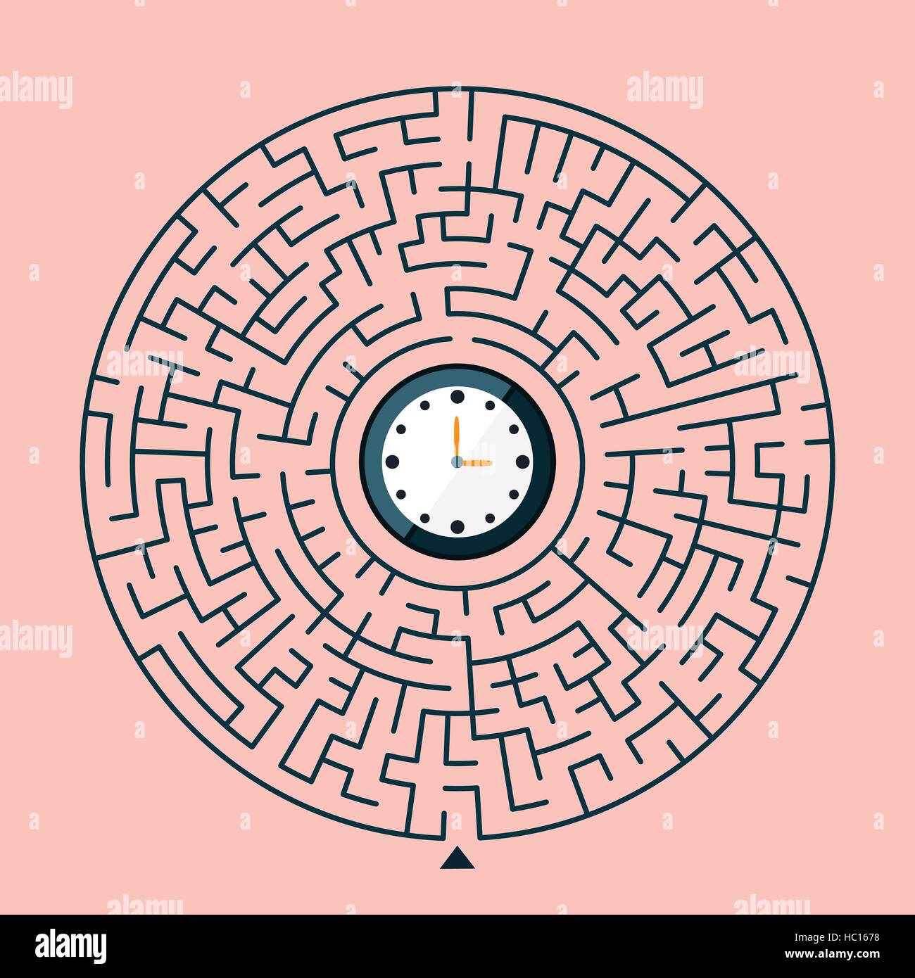 creative round maze with clock icon isolated on pink background Stock ...