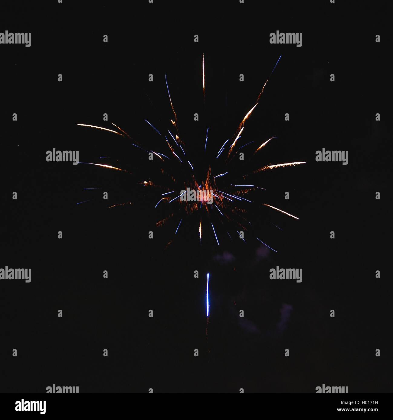Shiny natural fireworks on dark sky background with little smoke Stock ...