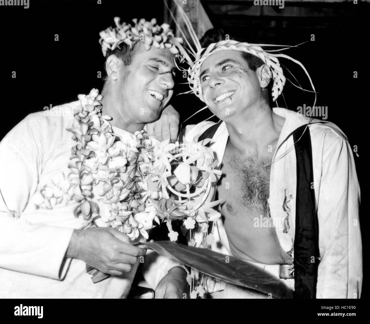 MISTER ROBERTS, from left, Tige Andrews, Robert Roark, clowning around ...