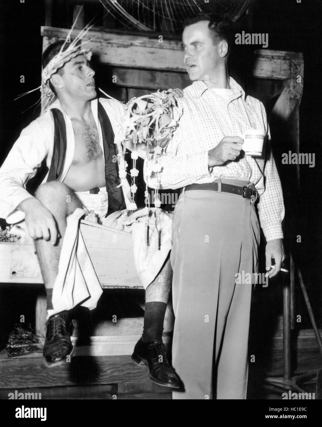 MISTER ROBERTS, from left, Robert Roark, Jack Lemmon, clowning around ...