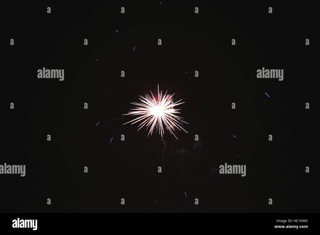 Shiny natural fireworks on dark sky background with little smoke Stock ...
