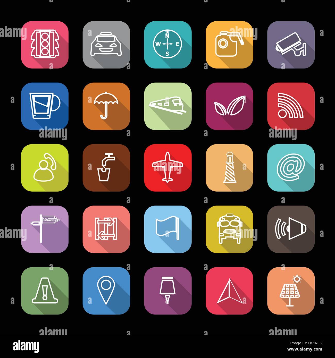 Map sign line icons with long shadow, stock vector Stock Vector Image ...