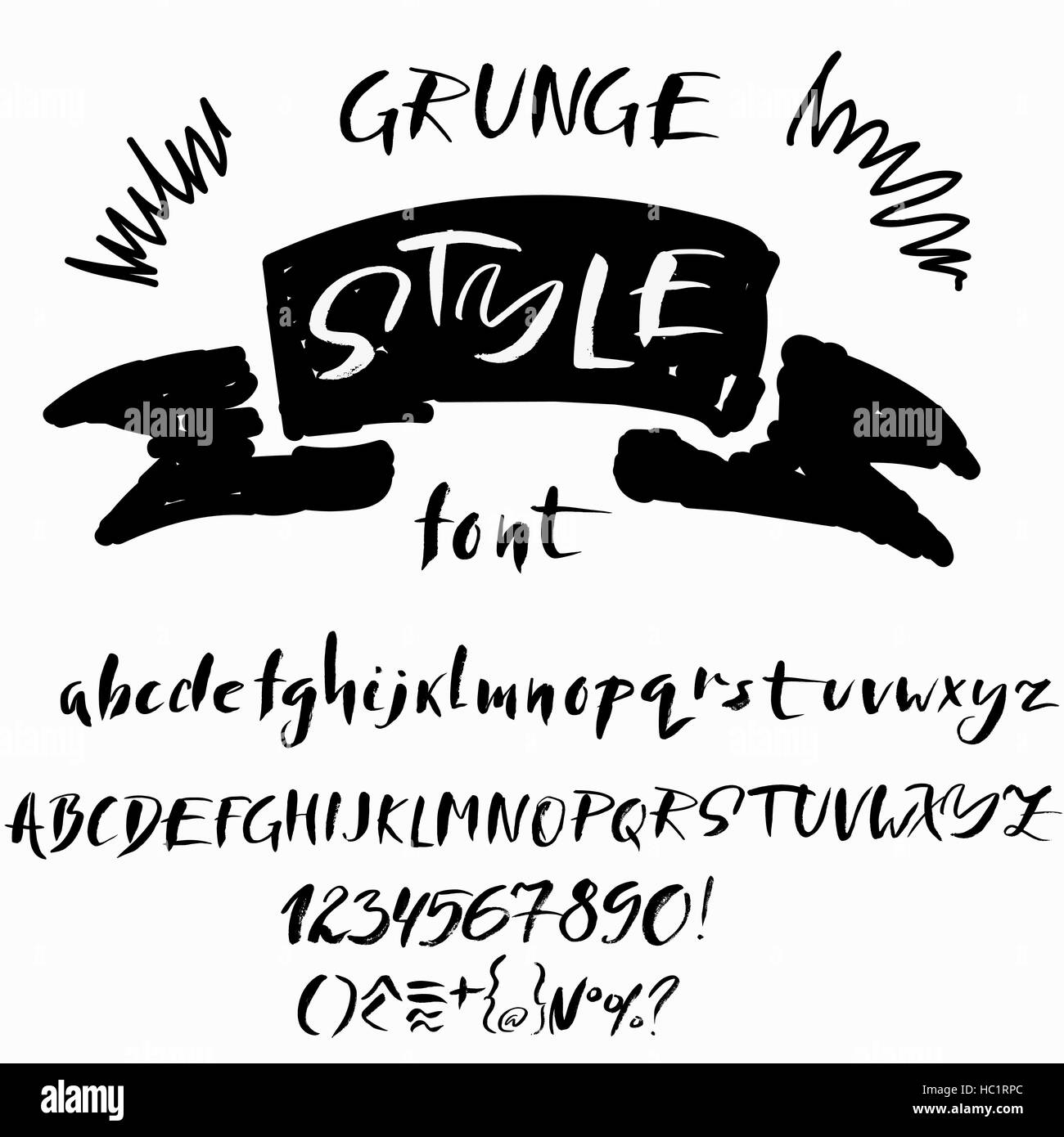 Hand drawn font made by dry brush strokes. Grunge style alphabet Stock ...