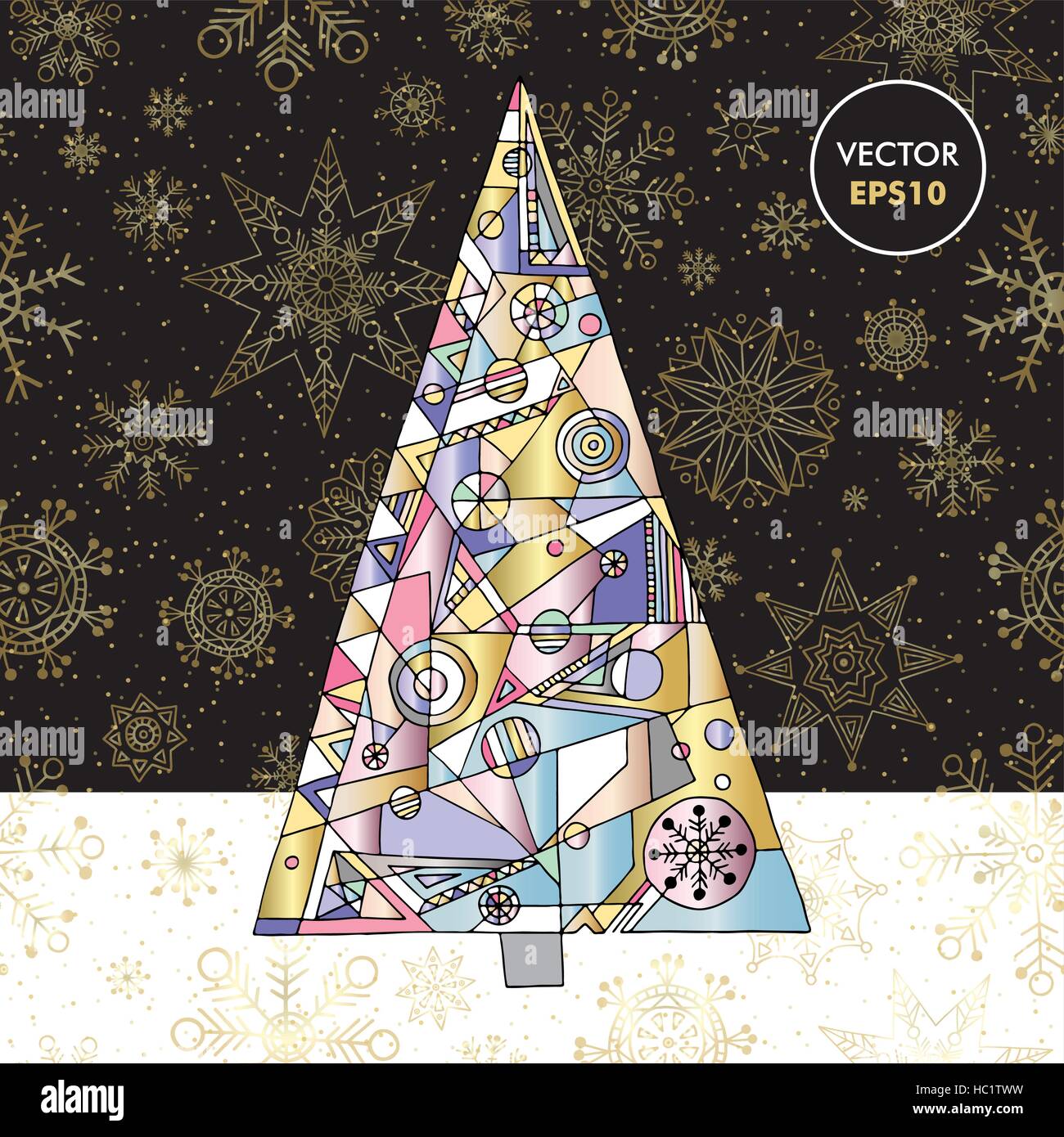 Abstract Christmas fir tree background. Hand drawn winter vector ...