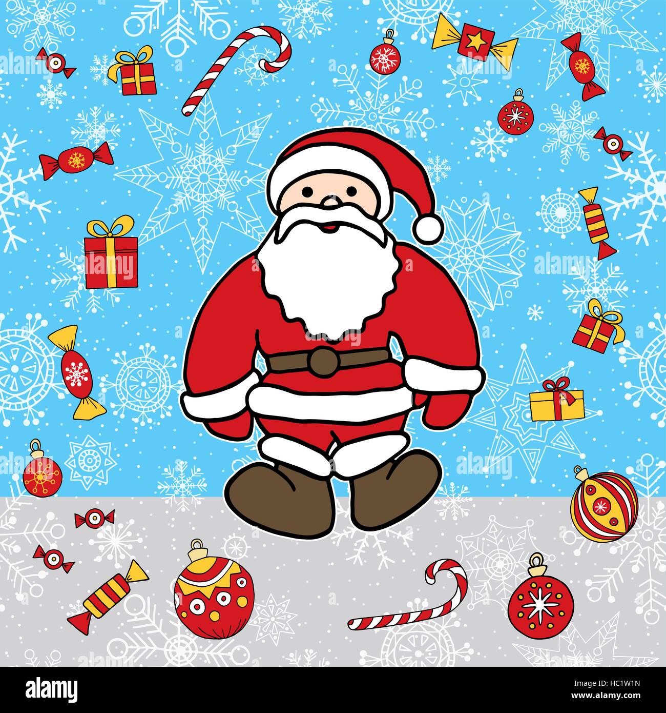 New Year Santa Claus vector background. Stylized holiday hand drawn ...
