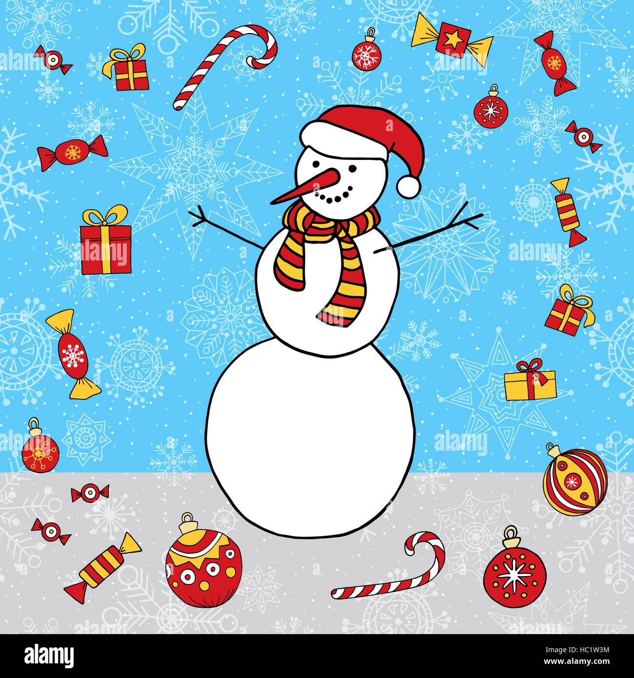 Snowman hand drawn vector background. Winter Xmas illustration Stock ...
