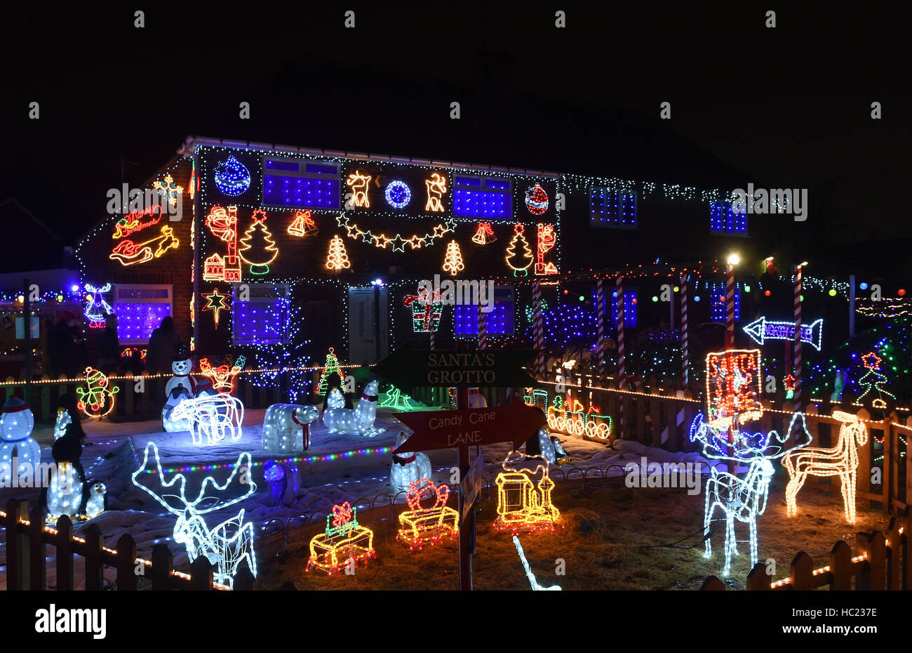 Christmas lights on a house in Laurel Crescent in Nuthall, Nottingham ...
