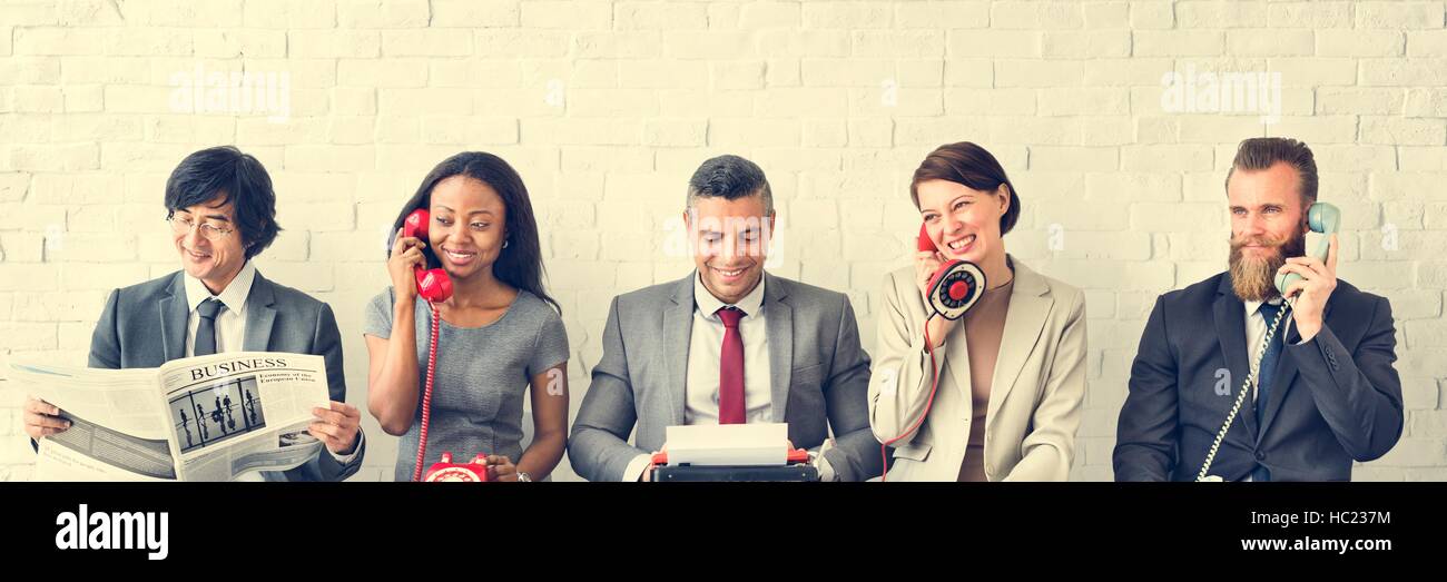 Business Team Working Using Vintage Objects Concept Stock Photo - Alamy