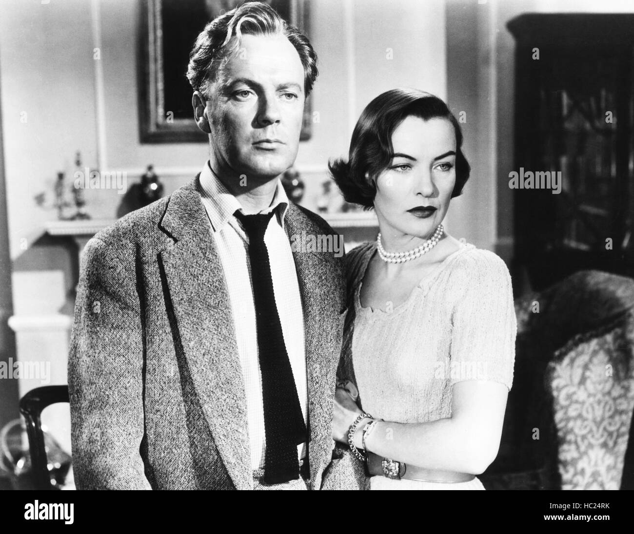 THE MAN IN THE ROAD, from left: Derek Farr, Ella Raines, 1956 Stock ...