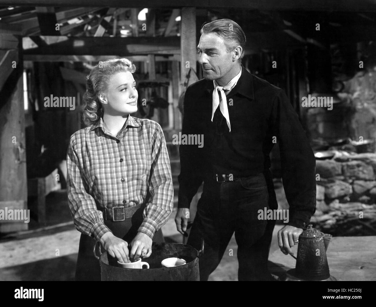 MAN IN THE SADDLE, l-r: Ellen Drew, Randolph Scott, 1951 Stock Photo ...