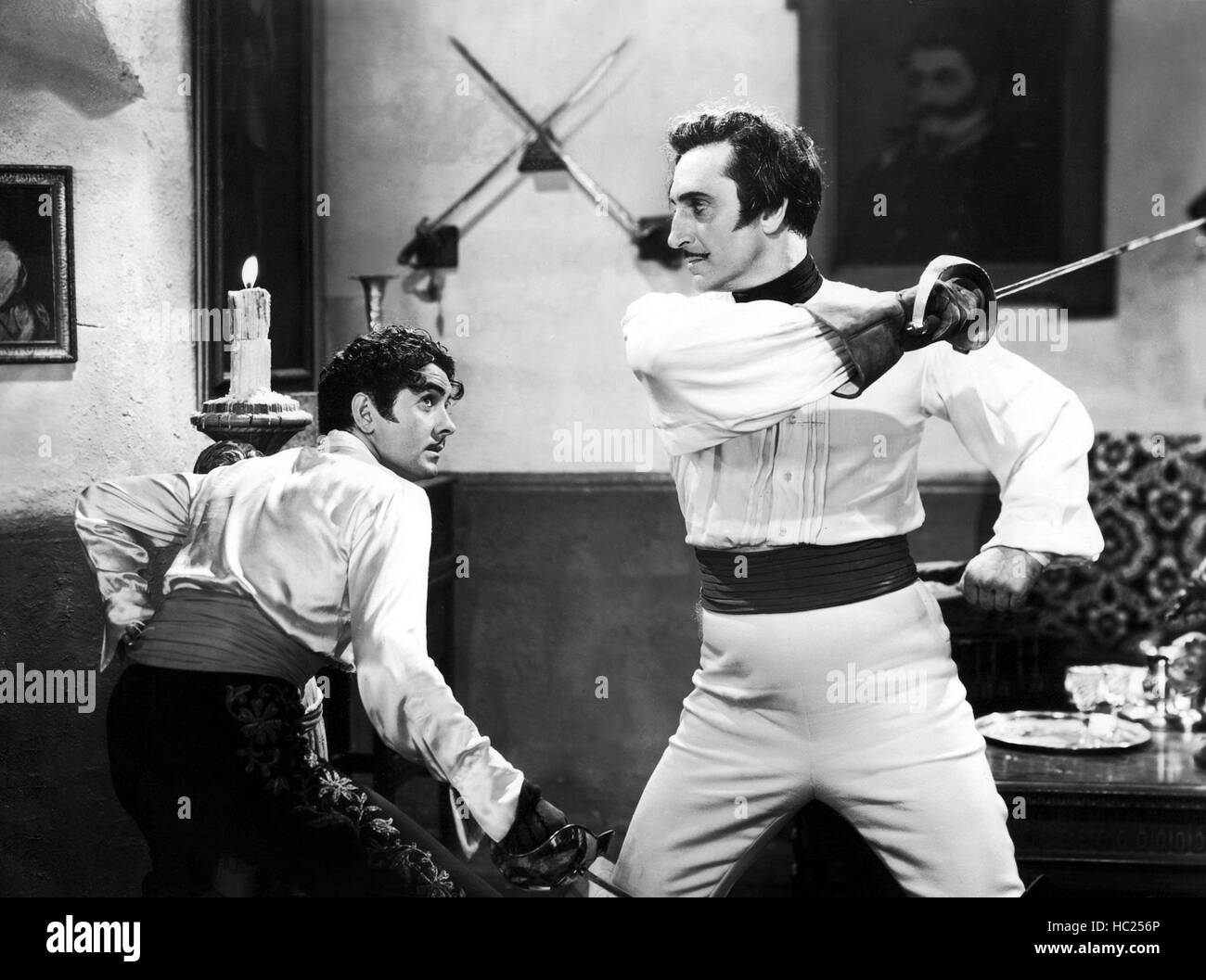 MARK OF ZORRO, Tyrone Power, Basil Rathbone, 1940, sword fight Stock ...