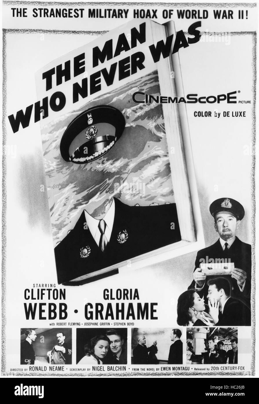 THE MAN WHO NEVER WAS, Clifton Webb, Gloria Grahame, Robert Flemyng ...