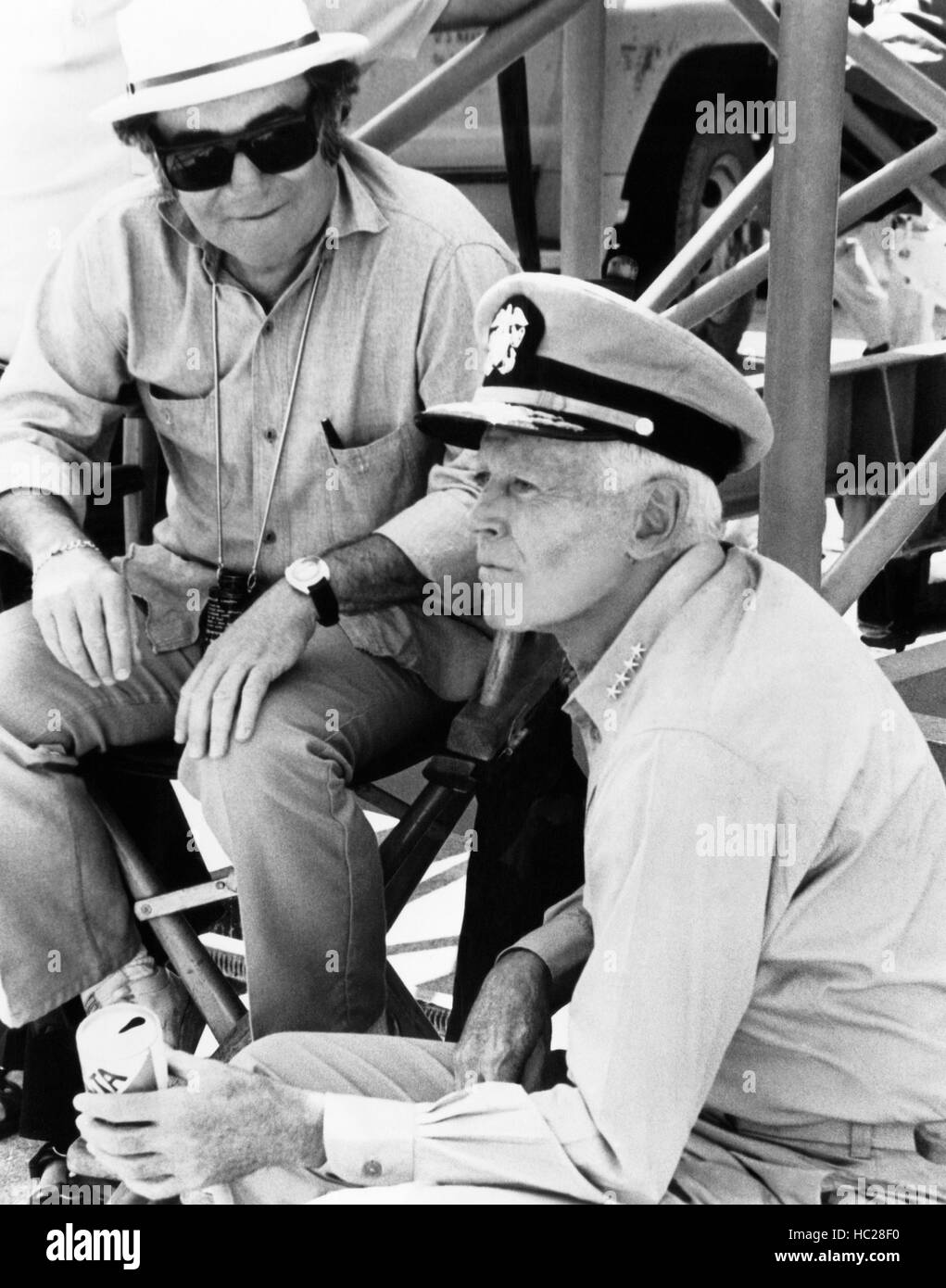 MIDWAY, from left, director Jack Smight, Henry Fonda, on-set, 1976 ...