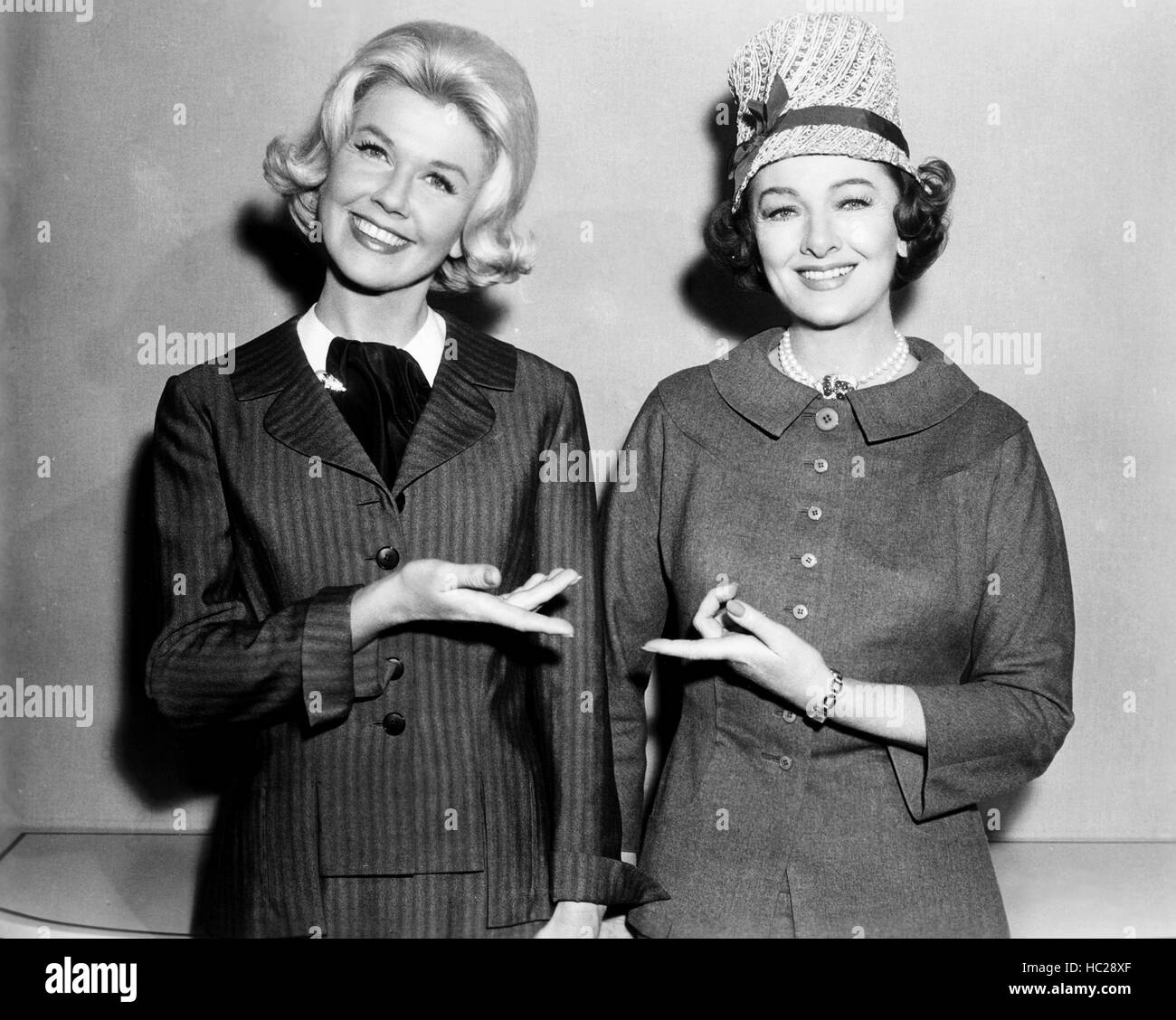 MIDNIGHT LACE, Doris Day, left, and Myrna Loy, on-set, 1960 Stock Photo ...
