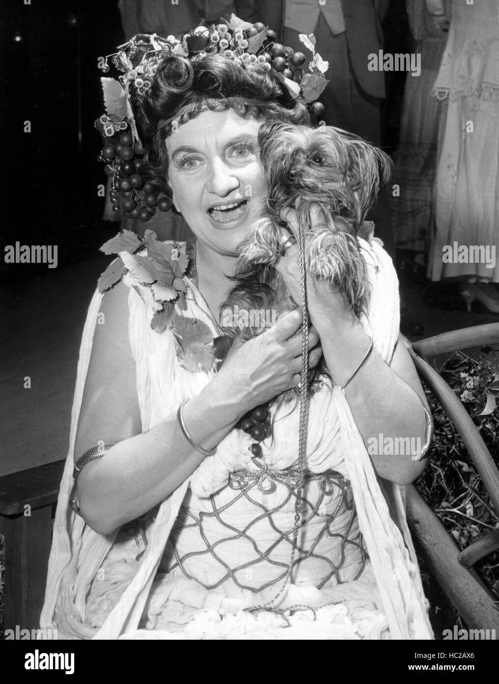 THE MUSIC MAN, Hermione Gingold posing with her Yorkshire terrier, on ...