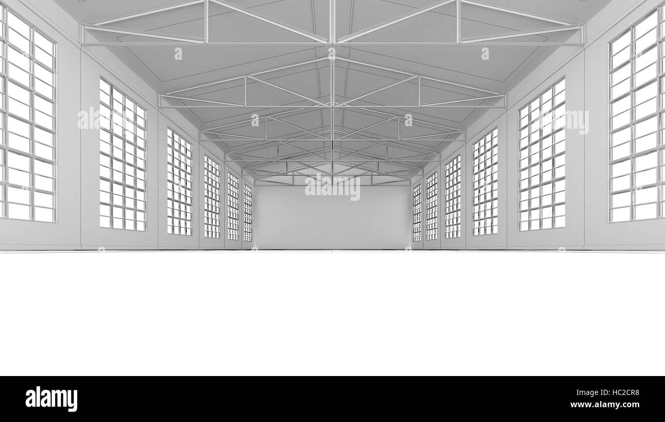 Clean white empty warehouse with windows Stock Photo - Alamy