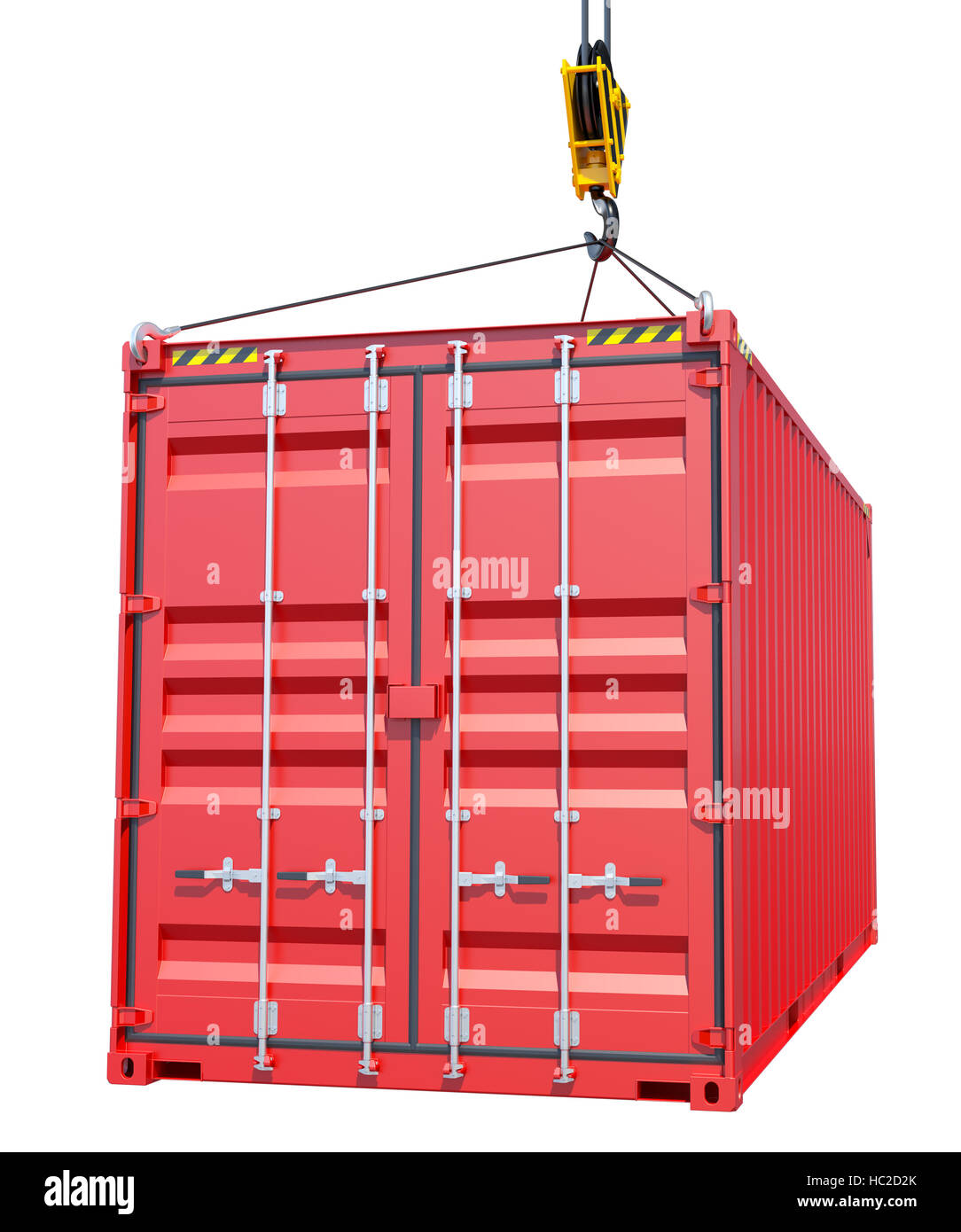 Crane hook and red cargo container Stock Photo - Alamy