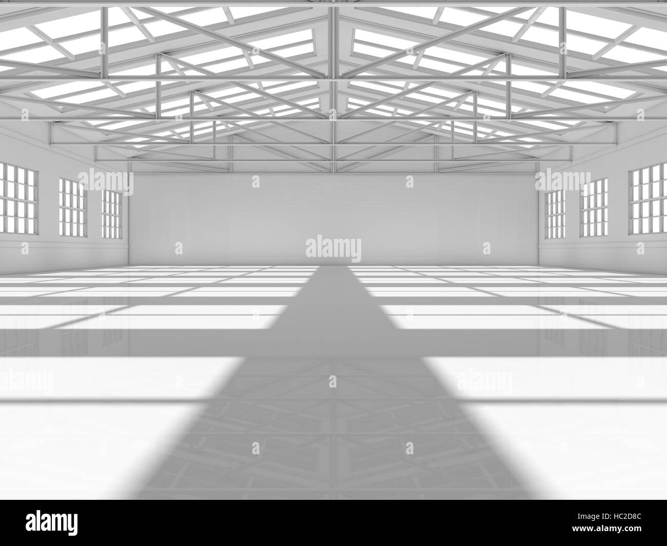 Clean white empty warehouse with windows Stock Photo - Alamy
