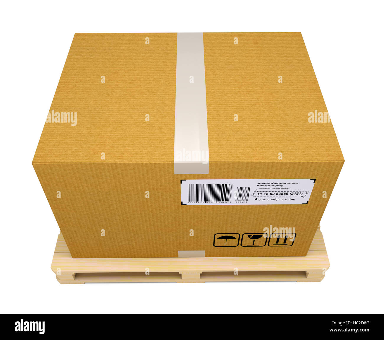 Corrugated cardboard box on wooden pallet Stock Photo - Alamy