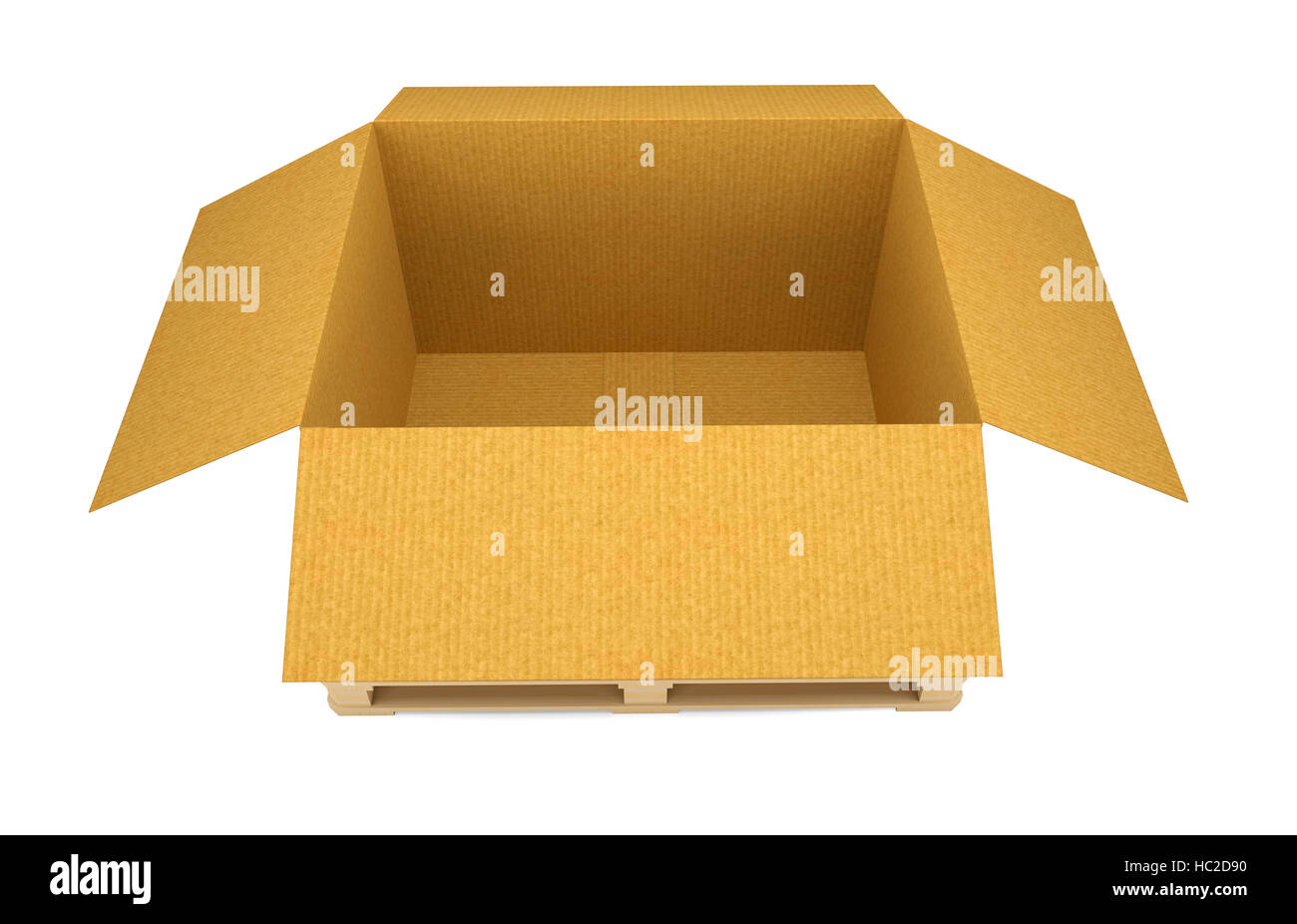 Opened cardboard box on wooden pallete Stock Photo - Alamy