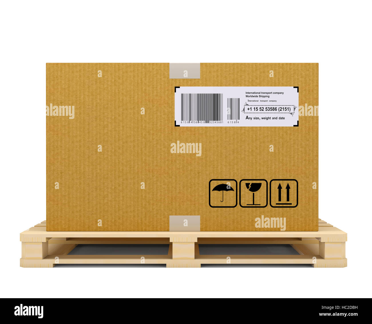 Cardboard box on wooden pallet Stock Photo - Alamy