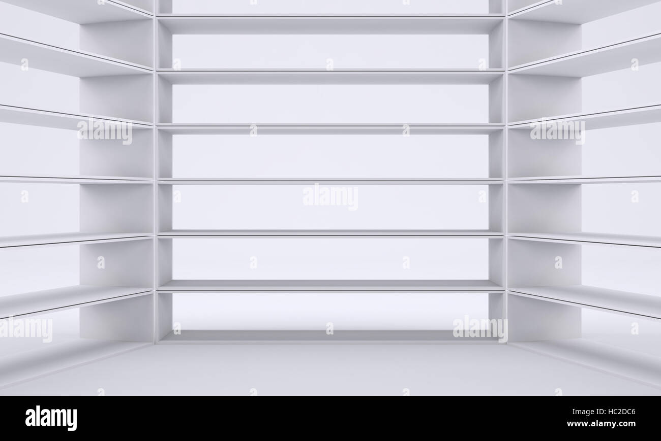 Empty shelves, blank bookcase library Stock Photo - Alamy
