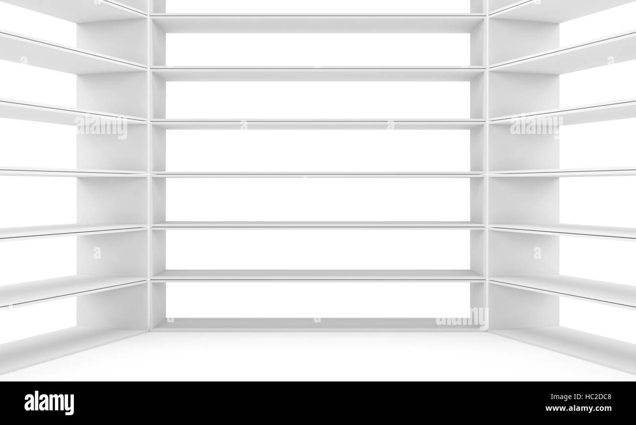 Empty shelves, blank bookcase library Stock Photo - Alamy