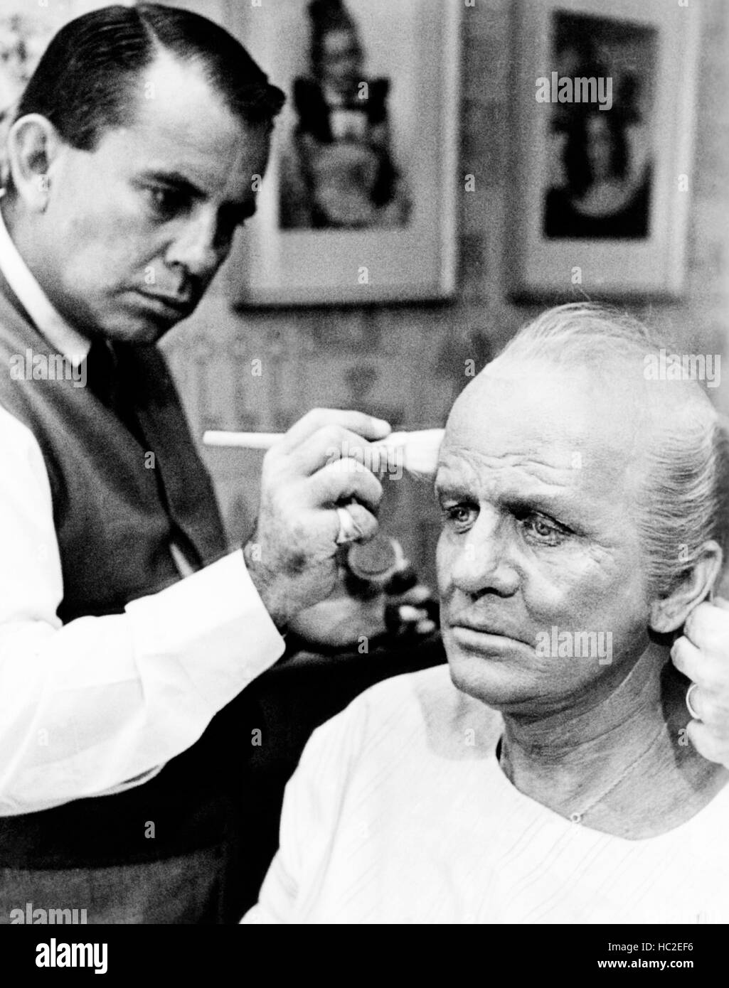 THE NIGHT WALKER, from left: makeup artist Bud Westmore working on ...