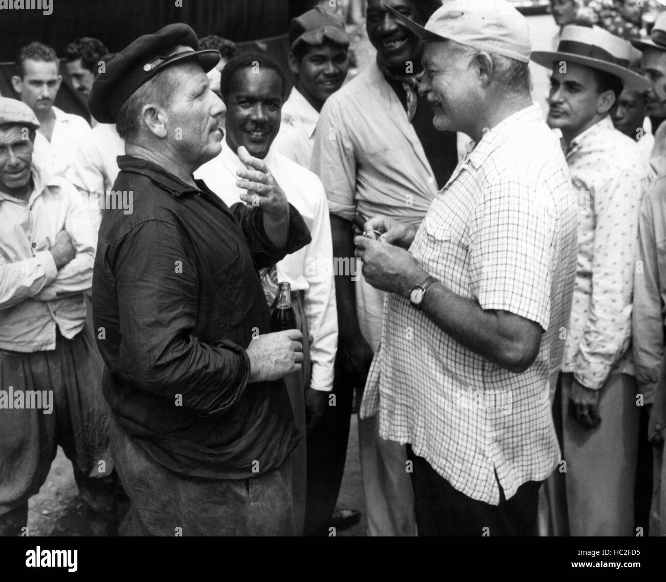 THE OLD MAN AND THE SEA, Spencer Tracy, author Ernest Hemingway on set ...