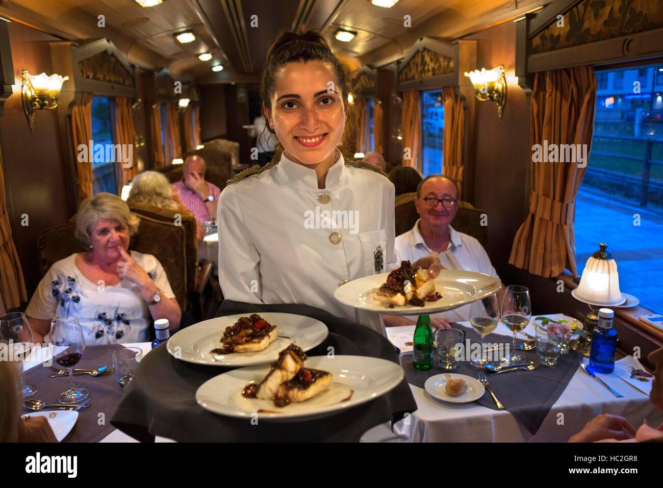 Inside of Transcantabrico Gran Lujo luxury train travellong across ...