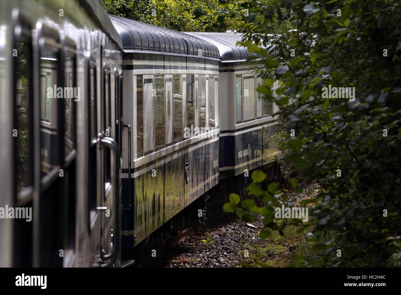 Outside of Transcantabrico Gran Lujo luxury train travellong across ...