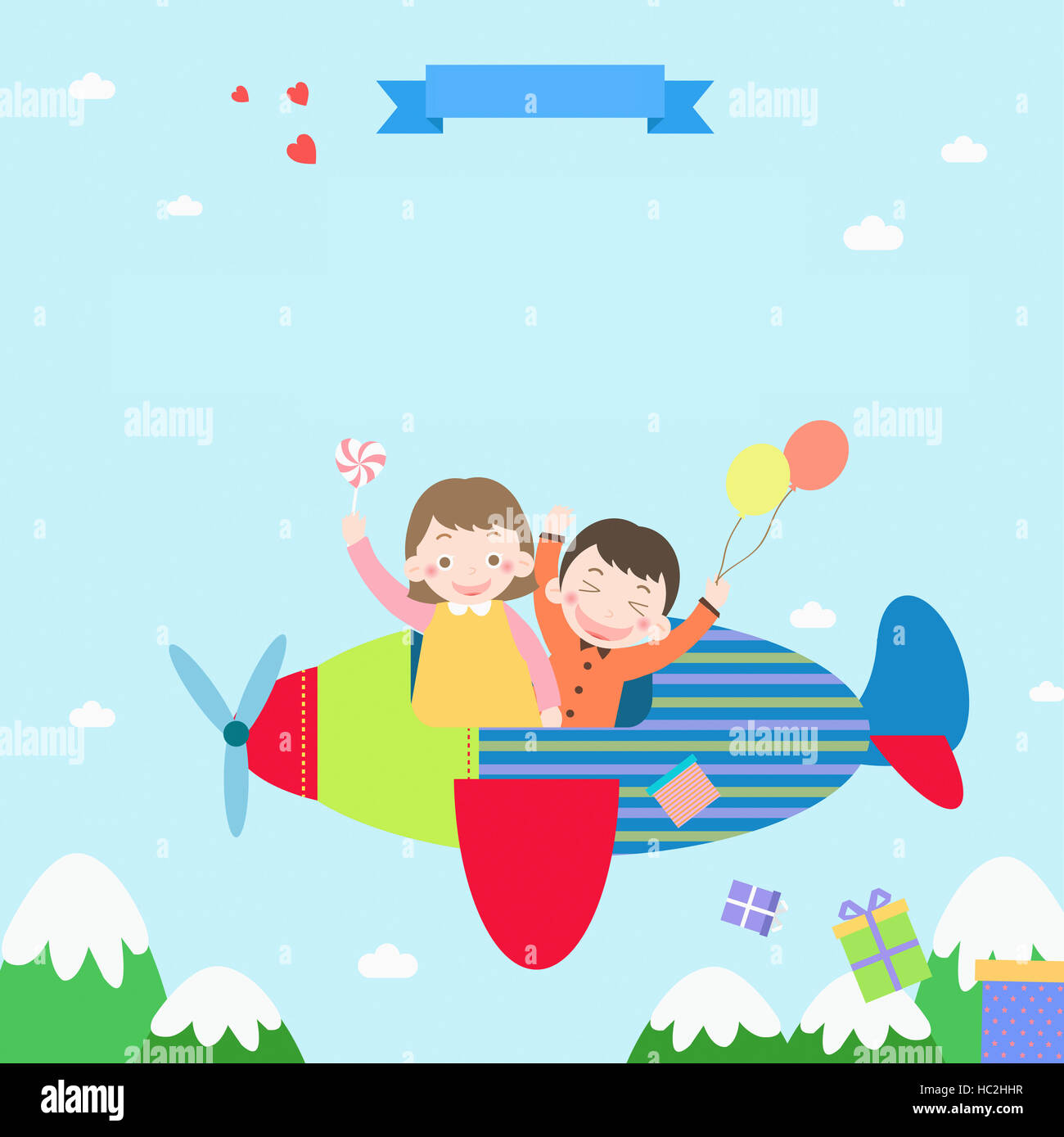 Smiling children riding on an airplane Stock Photo - Alamy