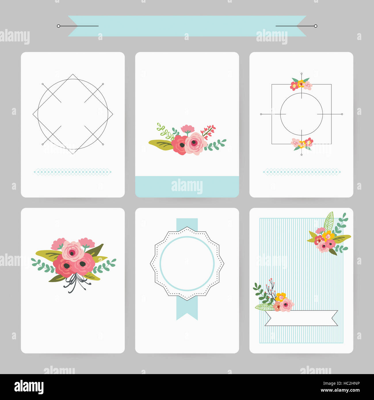 Cards with rose flowers and ribbons Stock Photo - Alamy