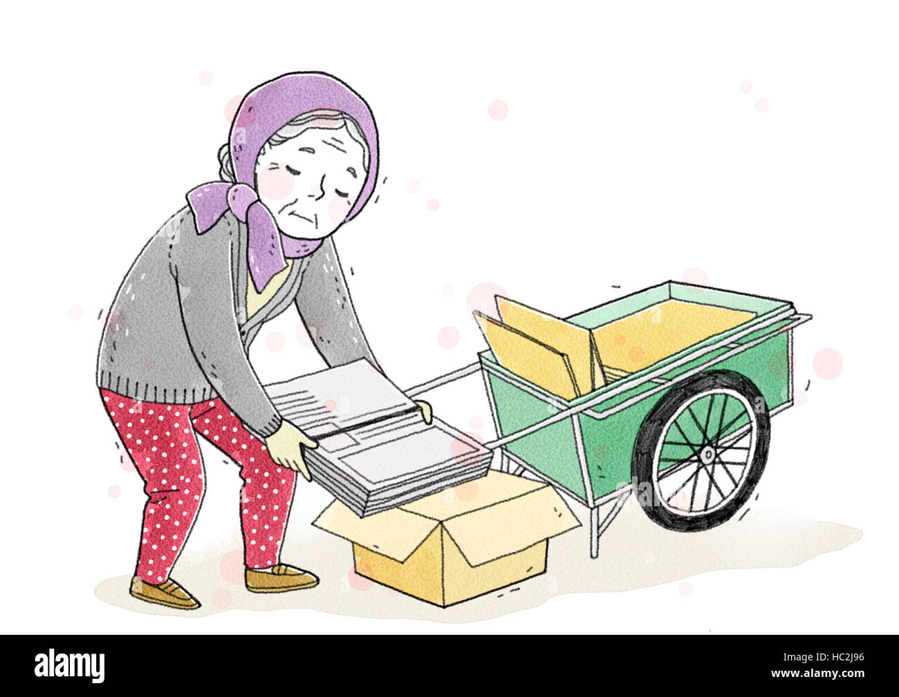 Neglected class of senior woman collecting waste paper littering Stock ...